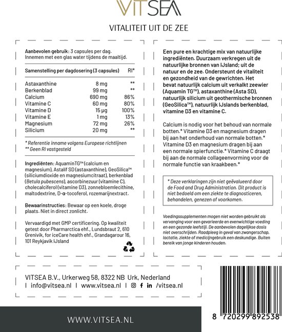 VITSEA Active Joints - Voedingssupplement - Pure IJslandse ingrediënten ...