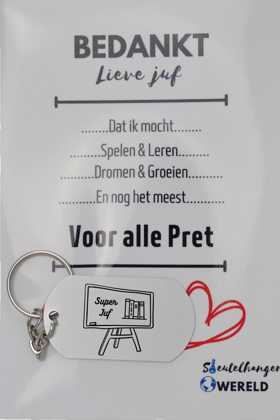 Super juf Sleutelhanger inclusief kaart - juf cadeau – juffrouw - Leuk ...