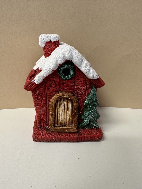 Kerstbeeld Kersthuisje/theelicht houder - rood + wit & glitters ...
