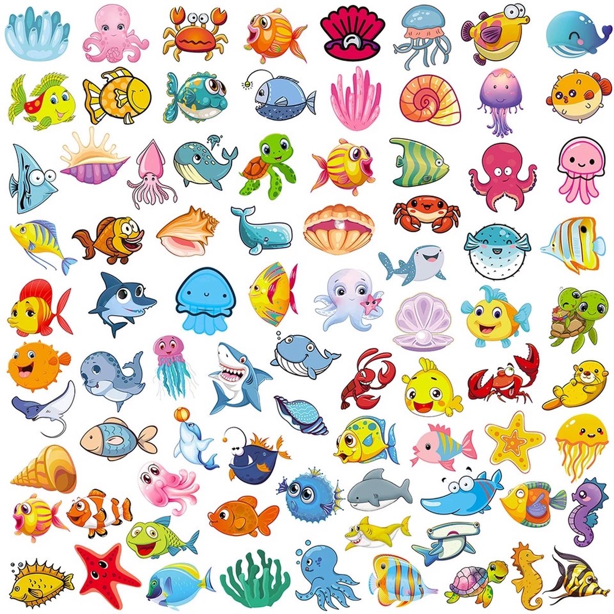 50x Vrolijke Zeedieren Stickers - Onderwater Dieren - Zee en Strand - Getekende dieren... | bol.com