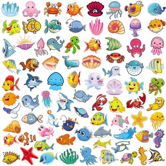 50x Vrolijke Zeedieren Stickers - Onderwater Dieren - Zee en Strand - Getekende dieren... | bol.com
