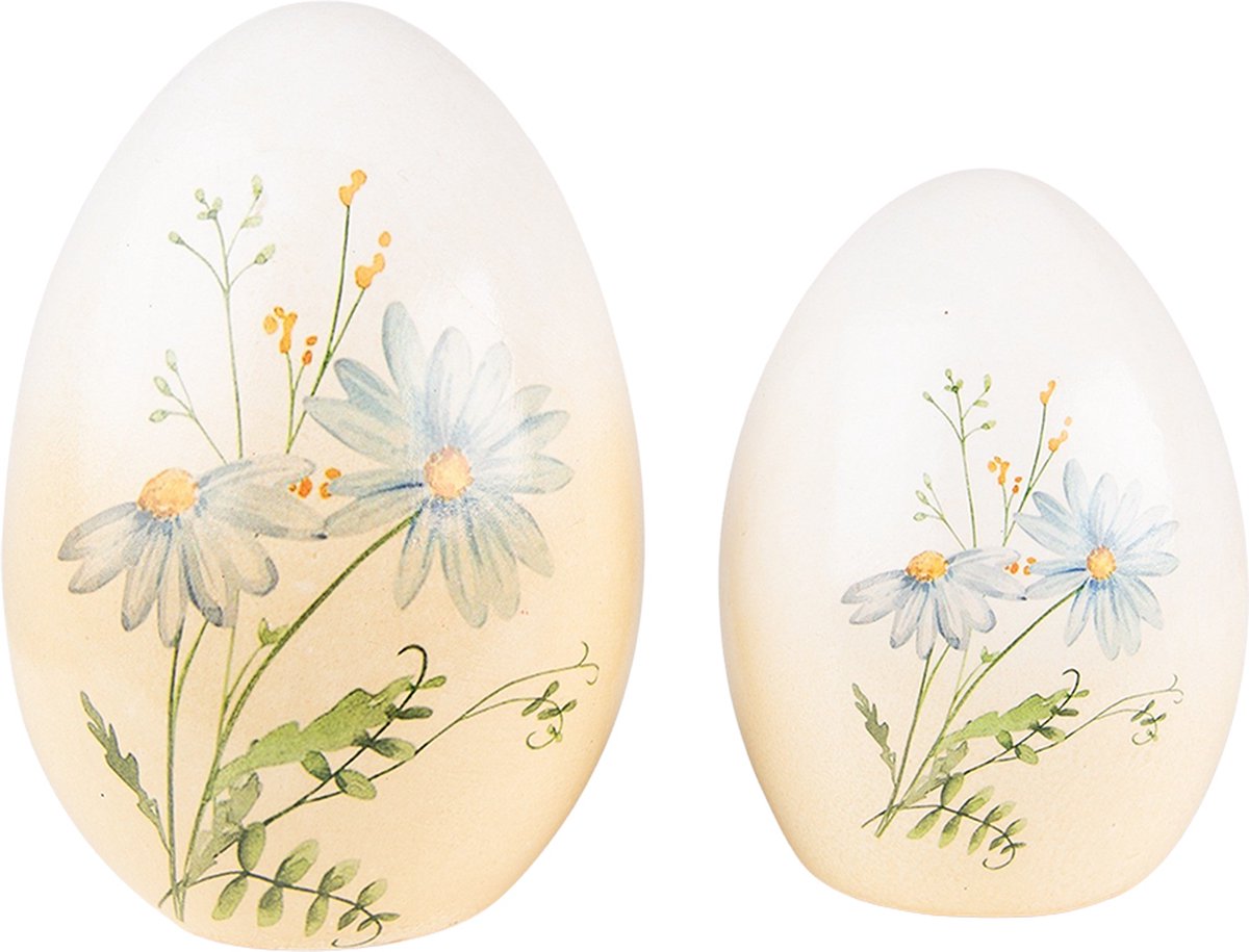 Clayre & Eef Decoratie Ei 10x10x14 cm Geel Blauw Terracotta Bloemen Decoratief Figuur... | bol.com