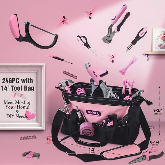SHALL Roze gereedschapsset, 246-delige home tool kit voor vrouwen ...