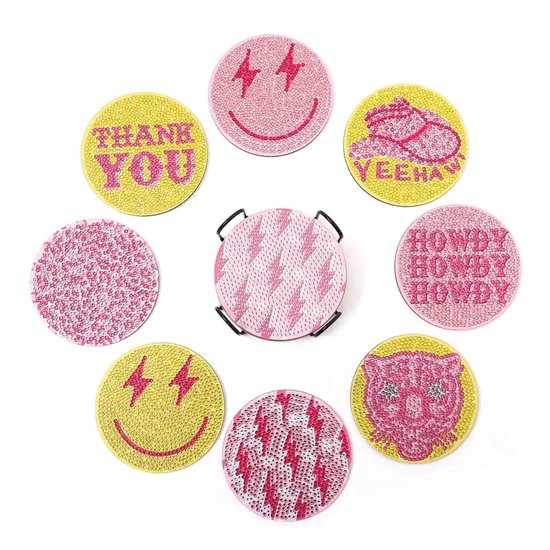 Diamond painting - onderzetters - smiley - tijger - 8 stuks - 10x10cm ...