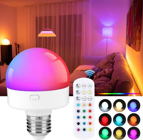 Ledlampen kleur E27 led kleurverandering dimbaar met afstandsbediening ...