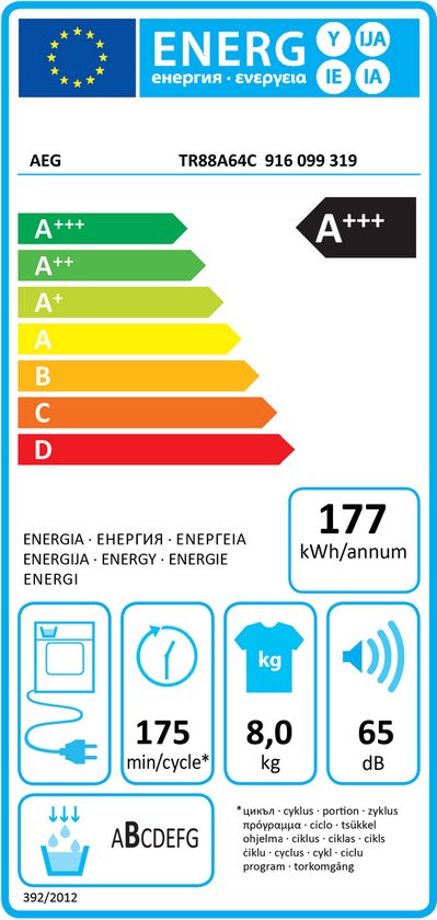 AEG TR88AA64C 8000 AbsoluteCare® - Warmtepomp Droogkast - 8 kg - NL/FR ...