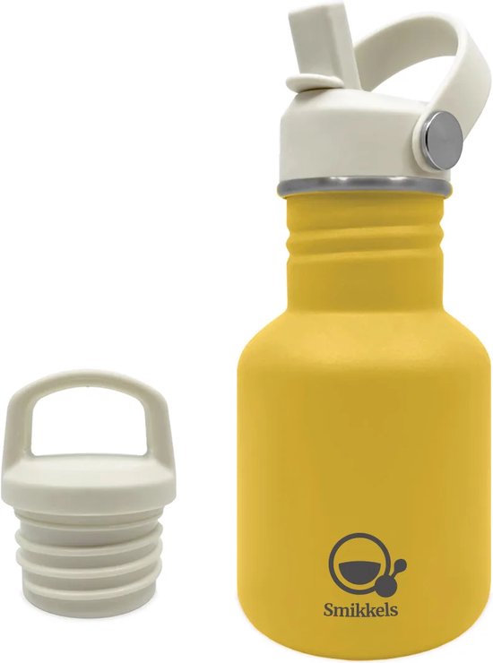 Smikkels - RVS drinkfles - 350ml - Geel - Schoolbeker kind - Drinkbus ...