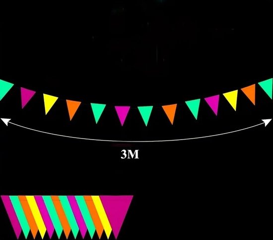 Neon Slinger Vlaggeltjes - 3 Meter - UV Blacklight Versiering - Groot | bol