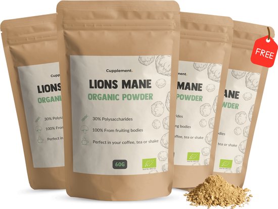 Cupplement 240 Gram Lion's Mane Paddenstoel Poeder Biologisch Lions 3+1 ...