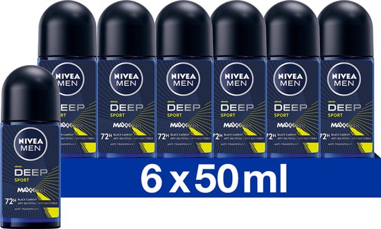 NIVEA MEN Deep Sport Anti-Transpirant Deo Roller - Deodorant - 6 x 50ml ...