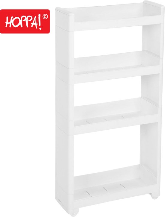 Smal Opbergrek 4-laags met Wieltjes - Kunststof - Wit | bol