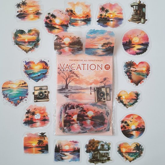 Vakantie stickers - Zonsondergang - Strand - Transparante stickers - 40 ...