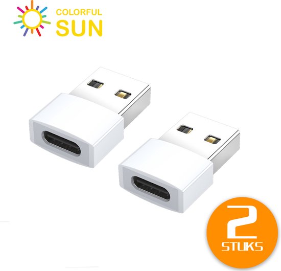Colorful Sun® USB-A naar USB-C adapter - 2 stuks - USB A to USB C - USB ...