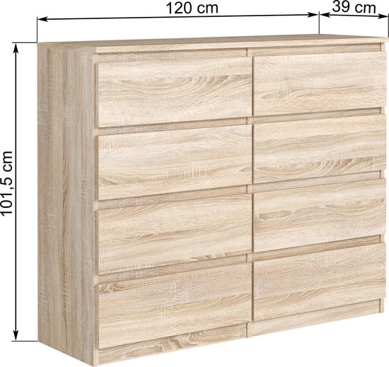 Pro-meubels - Ladekast Ibiza - Licht eiken - 120cm - 8 lades - Kast ...