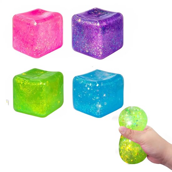 Balle anti-stress Glitter Ice Cube - 5 x 5 x 5 cm - Super extensible ...