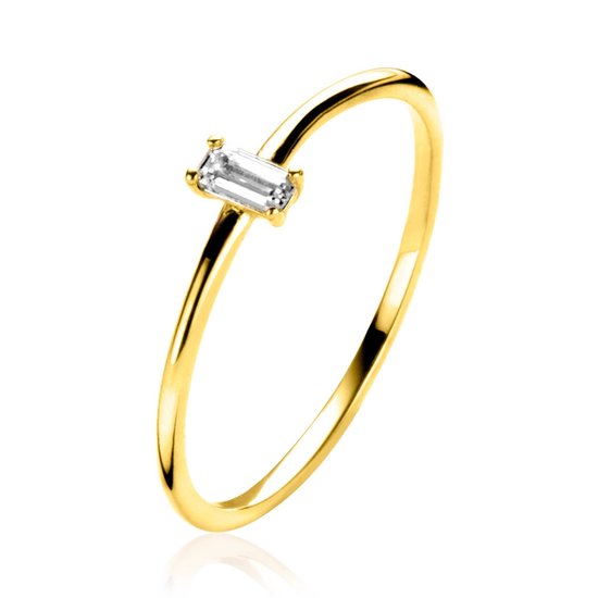 ZINZI Gold 14 krt gouden ring bezet met een witte zirkonia in rechthoek ...