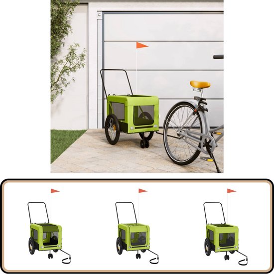 vidaXL Hondenfietstrailer groen en zwart Fietskar Hond - Hondentrailer ...