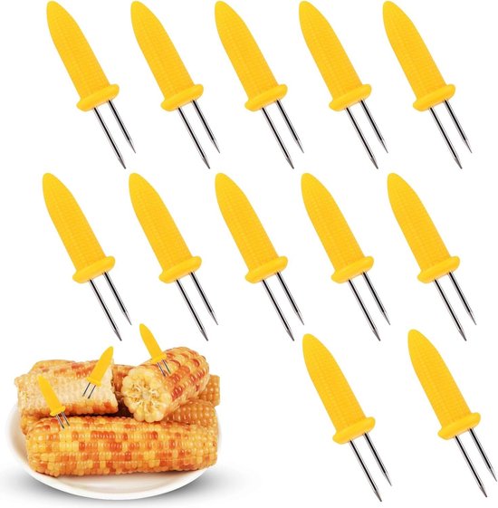 12 Maïsspiesen van Roestvrij Staal - BBQ Spiesen voor Barbecue - Gele ...