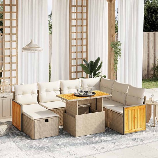 vidaXL Loungeset 8-delig - Poly Rattan - Beige | bol