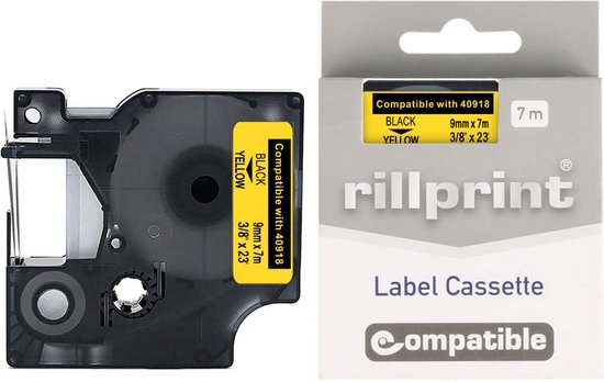Labeltape Dymo Compatible 40918 D1 9mmx7m zwart op geel | bol