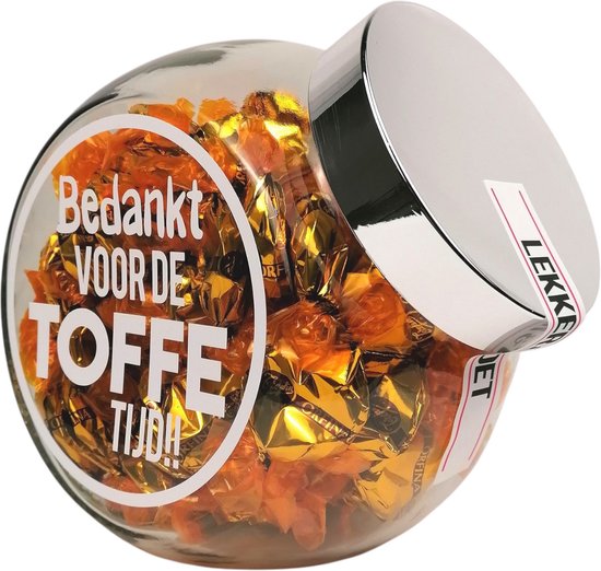 Snoeppot met tekst - "Bedankt voor de TOFFE tijd" toffee - afscheid ...