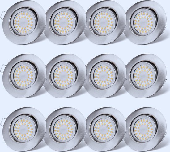 Set Van 12 Draaibare Led-inbouwspots 230V- 6W- IP44 - Warm Wit 3000K ...