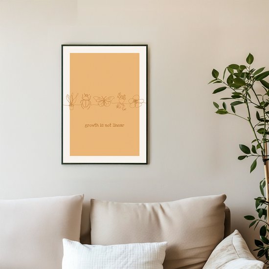Poster 50x70 cm - Growth is not Linear - Lijntekening - Beige - Oranje ...