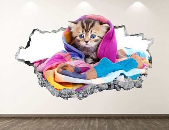 3D Smashed Decal Kitten Wall Decal Art Deco 3D Smash Animal Mural Kids ...