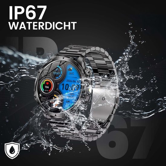 Royal Empire Smartwatch Heren - 53mm Sport Smartwatch - RVS & TPU Band ...