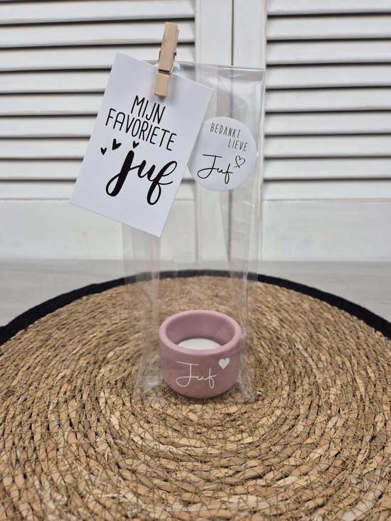 1x Waxinelichtje Roze - Juf - Bedankje - Theelichtje - Afscheid einde ...