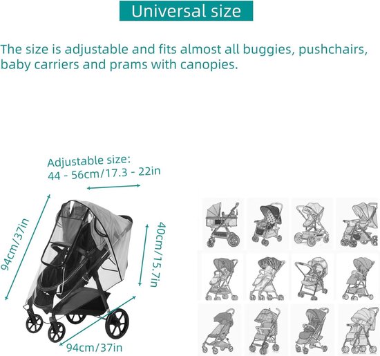 Universal Stroller Rain Cover with Contact Window and Waterproof Zipper ...