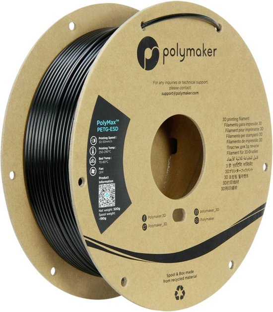 Polymaker PB03002 Filament PETG ESD ESD-veilig, Slagvast 2.85 mm 500 g Zwart PolyMax™... | bol