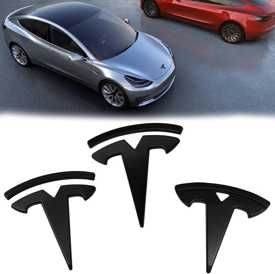 3 stuks logo sticker matzwart - auto embleem voor Tesla Model 3 . | bol