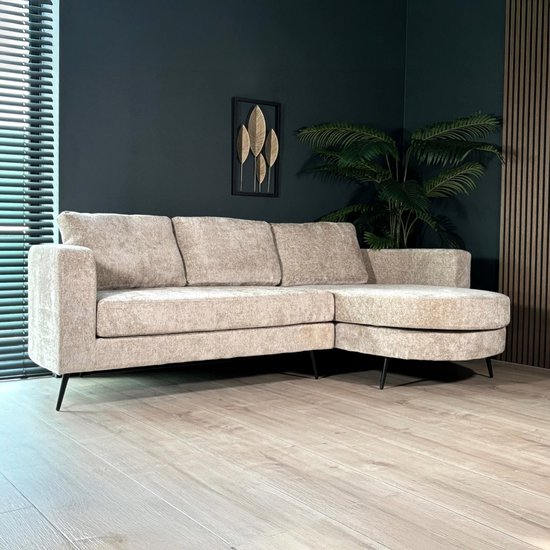 Hoekbank rond design Nox 250cm bank met ronding beige chenille bankstel ...