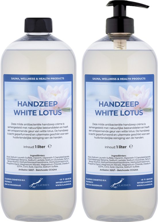 Handzeep White Lotus 1 liter - met gratis pompje - set van 2 stuks | bol
