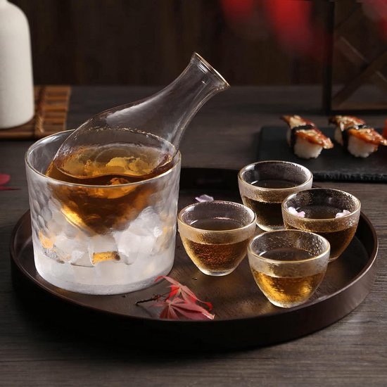 Japanse Sake Set - Sake Fles, Tank en Cups - 6 Stuks - Hamerpatroon | bol