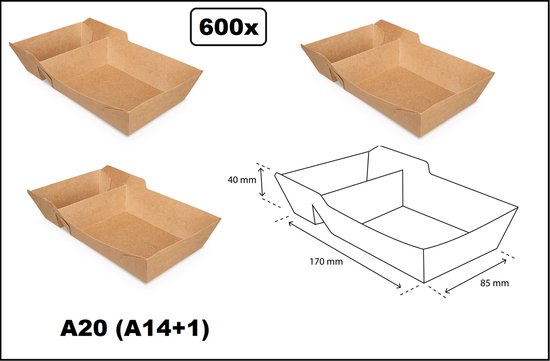 600x Frietbakje A20 (A14+1) met sausvak kraft - Grote friet - Friet ...