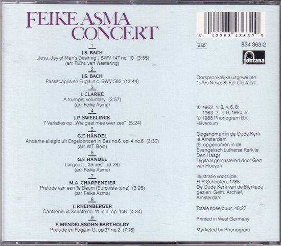 Feike Asma Concert - beroemde orgelwerken van Bach, Clarke, Sweelinck ...