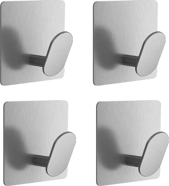 QUICKWARE handdoekhaakjes - Wandhaak - 4 stuks – Zilver – Zelfklevend ...