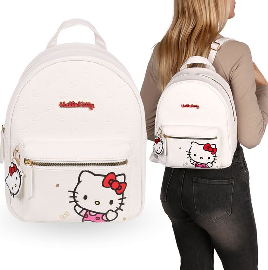 Hello Kitty Witte leren rugzak met sleutelhanger, damesrugzak voor in ...