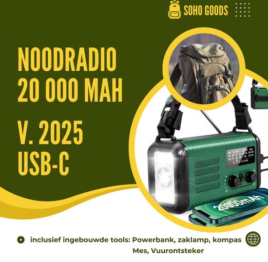 SOHO Goods Noodradio - 20000mAh Powerbank - USB-C - Beste Keuze | bol