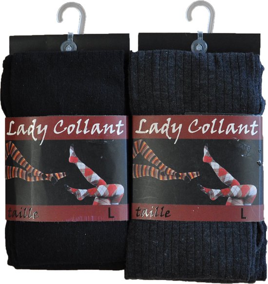 Dames collant 80% katoen- fantasie rib 112- 5 stuks- maat S/M ...