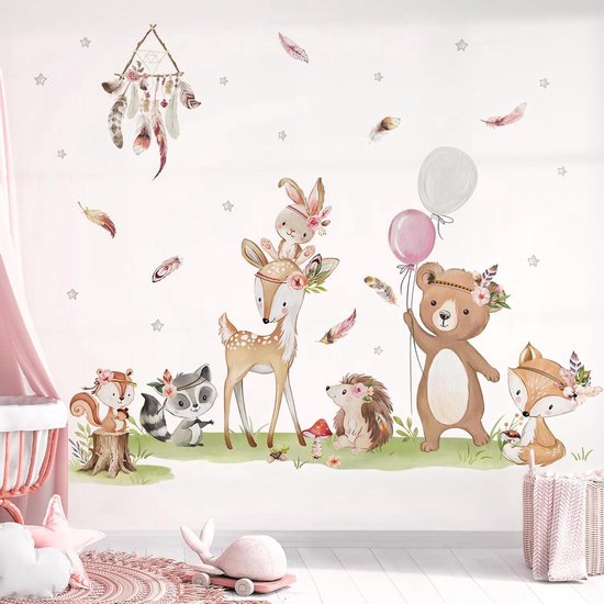 Boho Bos Dieren Muurstickers - Natuurlijke decoratie - Geschikt voor kinderkamers - 6... | bol