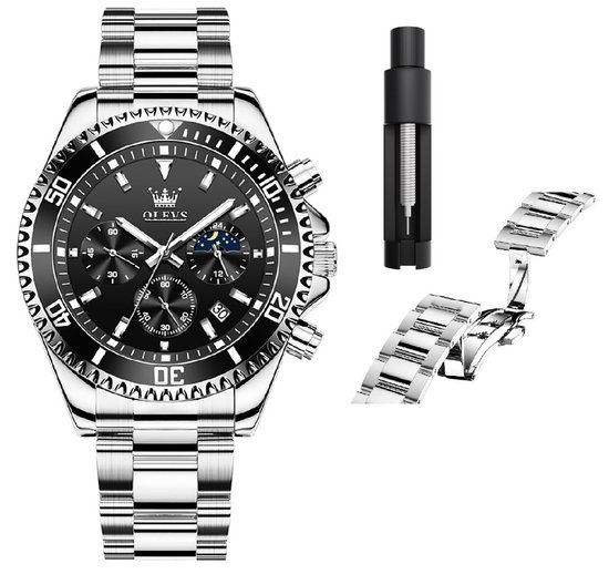 OLEVS Herenhorloge – RVS – Vlindersluiting – Premium Editie – Zwart ...