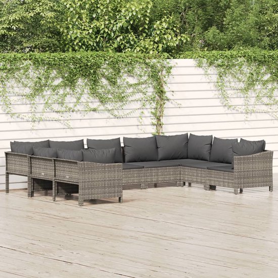 vidaXL Loungeset - 9-delig - Poly Rattan - Grijs | bol