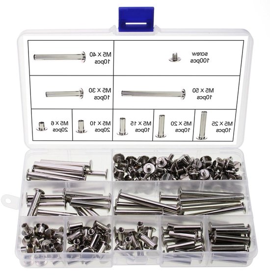 100-delige set schroeven bindschroeven 8 maten metalen ronde stud ...