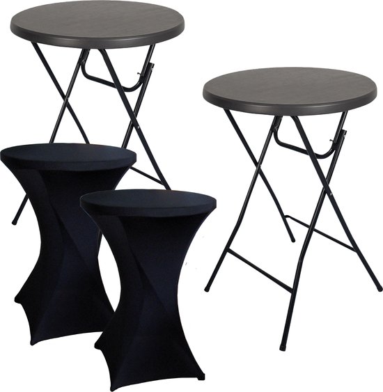 BRASQ Statafel Set van 2 Zwart ø80 x 110 cm - Inclusief 2x Zwarte Statafelrok -... | bol