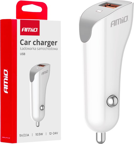 AMiO USB-A Autolader Telefoon 2.1A 12/24V Wit | bol