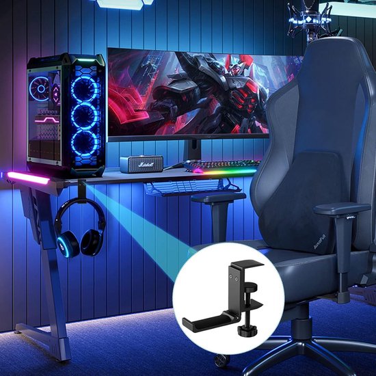 Aluminium opvouwbare hoofdtelefoonstandaard met verstelbare haak, zwart ...