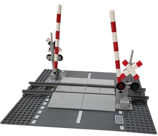 bricksNblocks® bouwblokjes rechte wegplaat met spoorovergang met ...